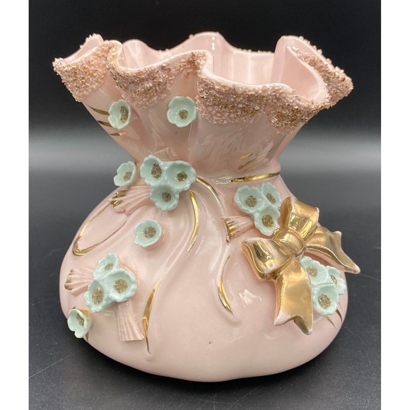 napco | Accents | Vintage Napco Spaghetti Ruffled Edge Blue Flowers Pink Vase H2242l Japan ...